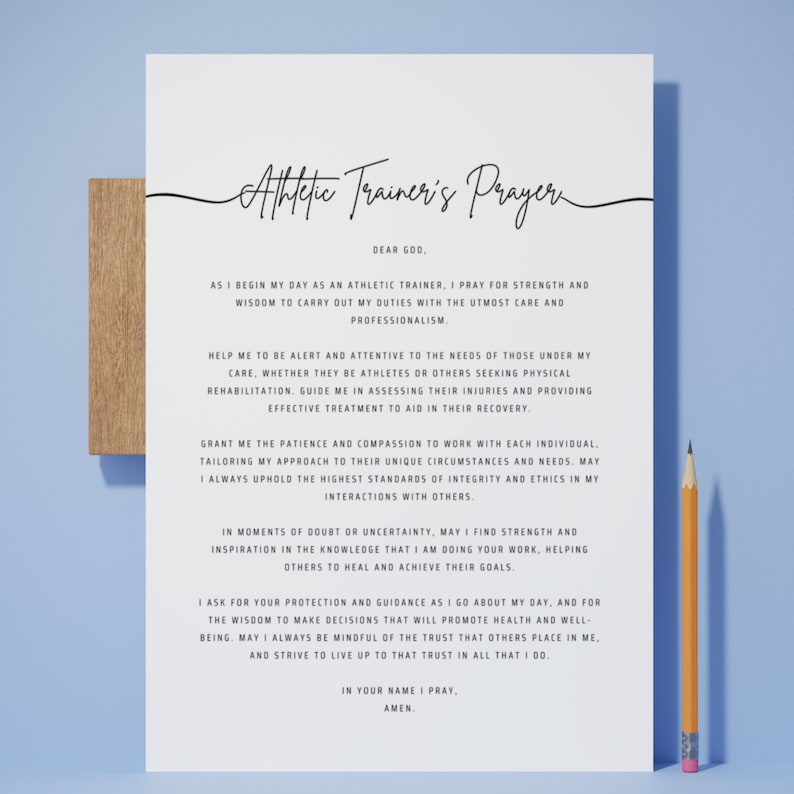 Prayer Wall Art Printable Athletic Trainer Poster Christian Home Office ...