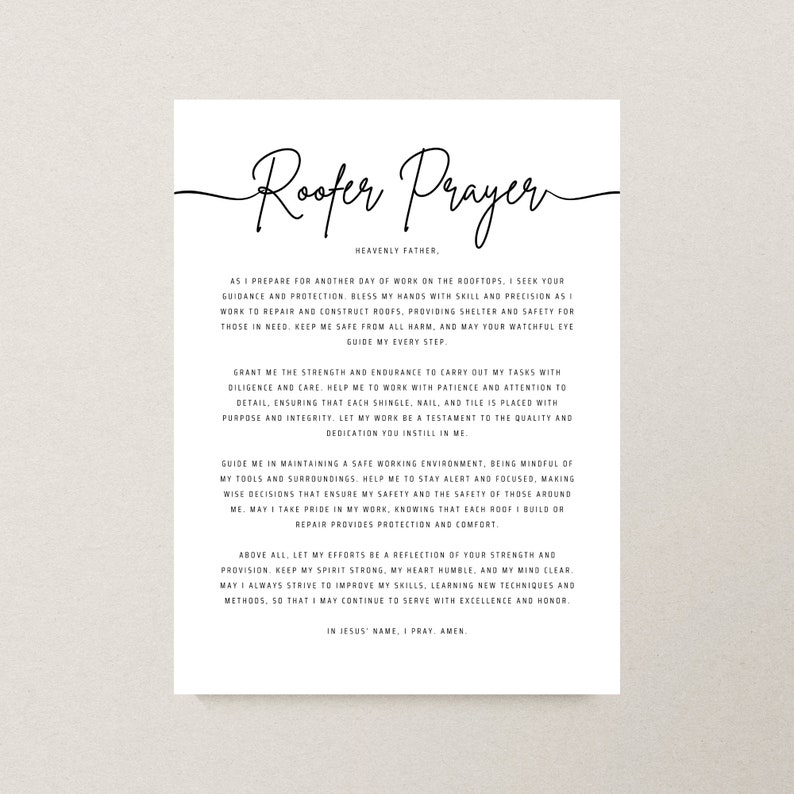 Roofers Prayer Printable Wall Art Personalized Roofer Gift Roofer's ...
