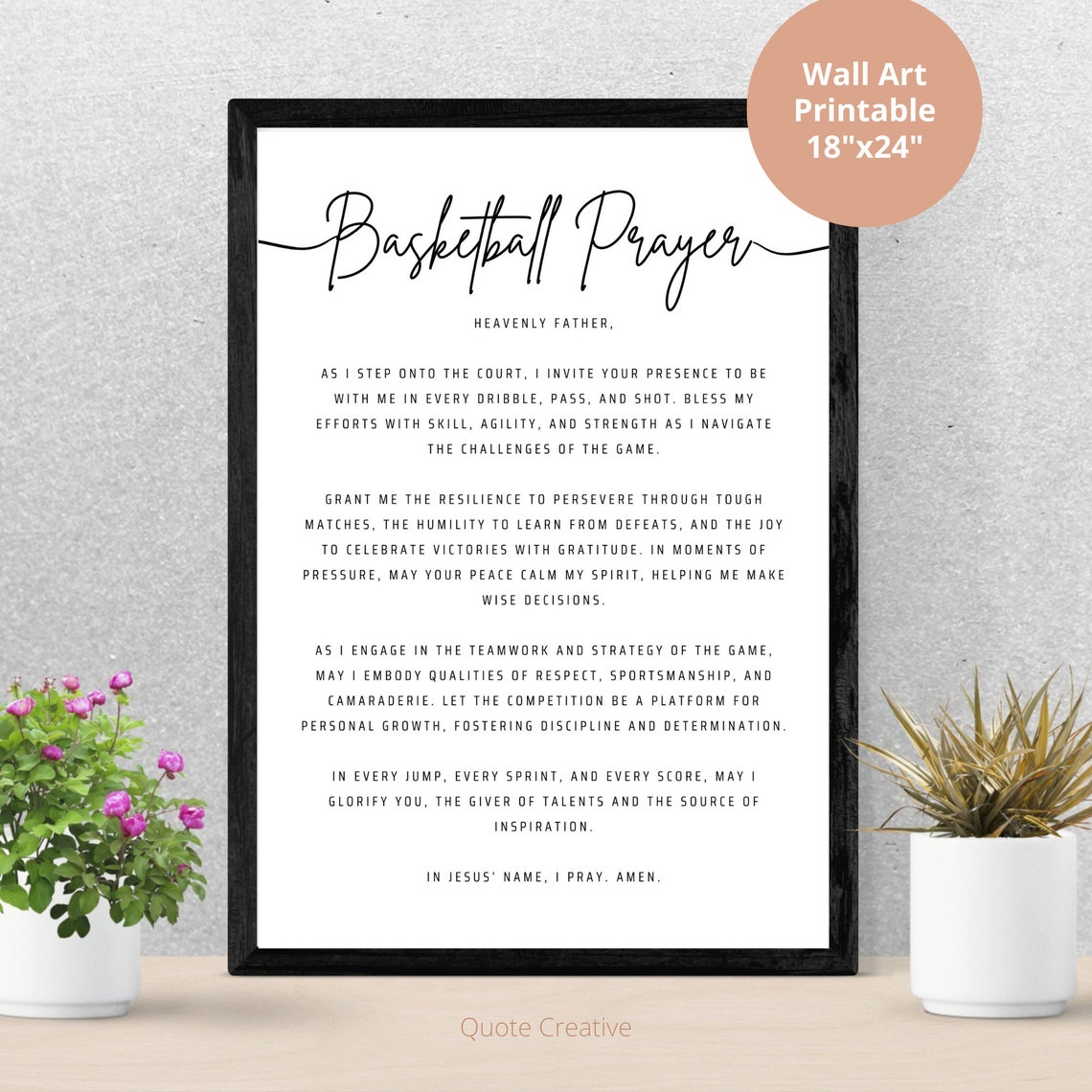 Basketball Prayer Wall Art Printable Christian Poster Home Decor Dorm ...