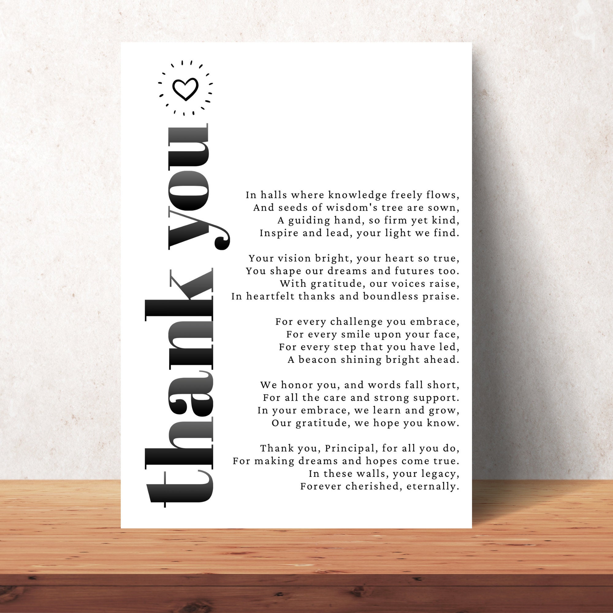 Principal Thank You Poem Printable Wall Art Principal Office Decor ...