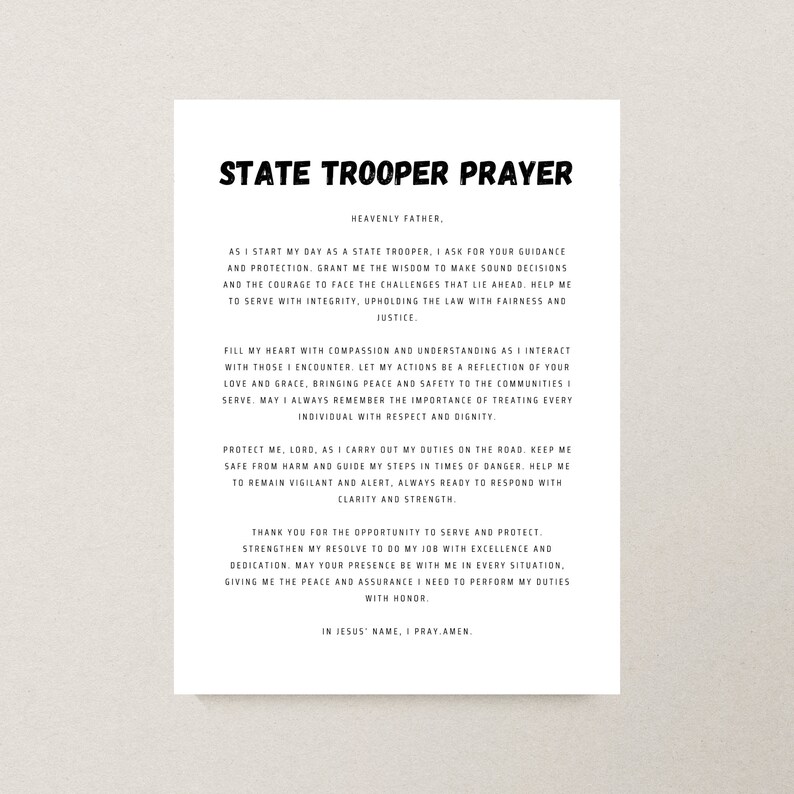 State Trooper Prayer Poster - Policeman Gift, Police Officer Gift ...