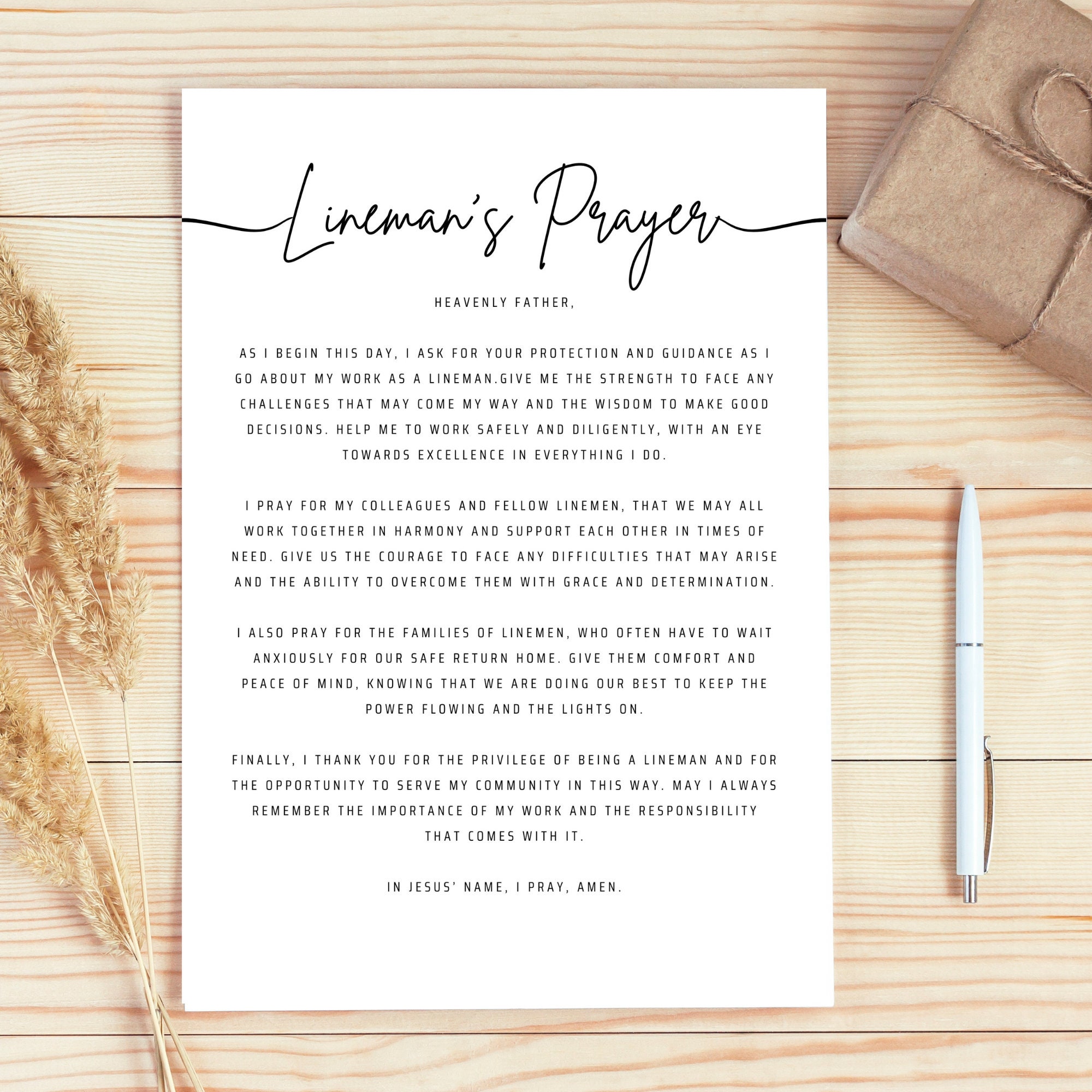 Lineman's Prayer Wall Art Printable Christian Lineman Office Decor Home ...