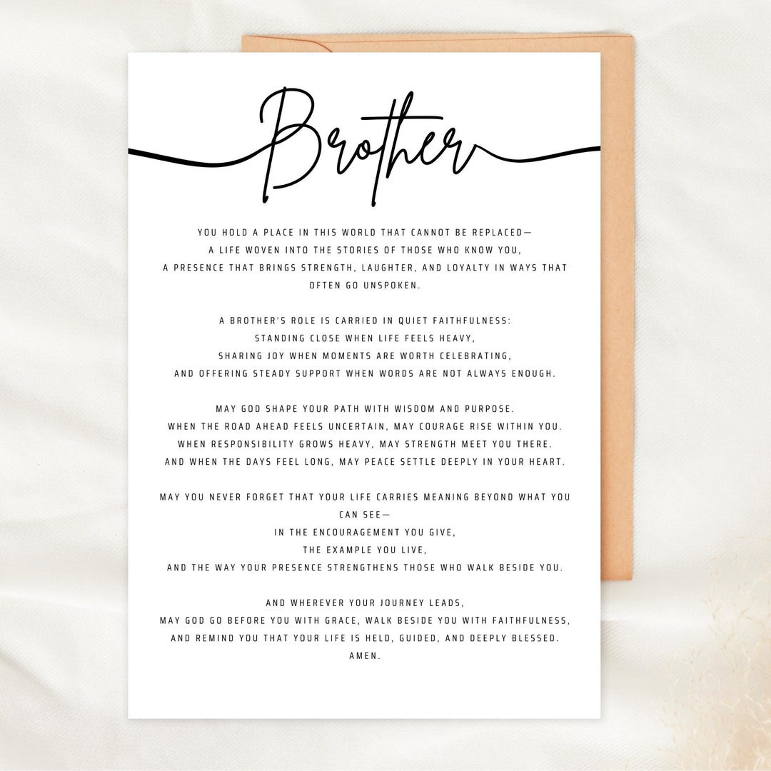 Brother Card Printable, Prayer for Brother Card, Encouragement Card for ...