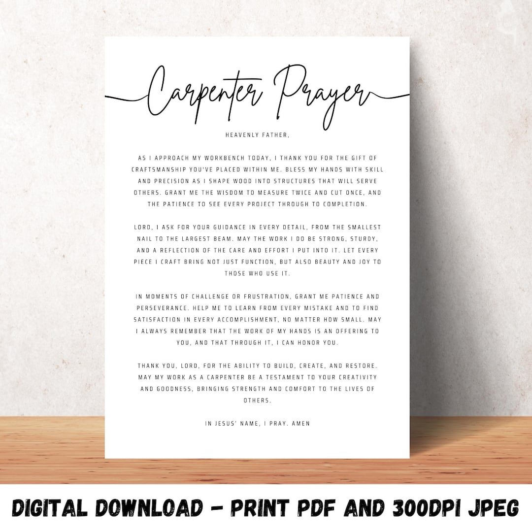 Carpenter Gift Prayer Wall Art Printable Carpenters Office Decor ...