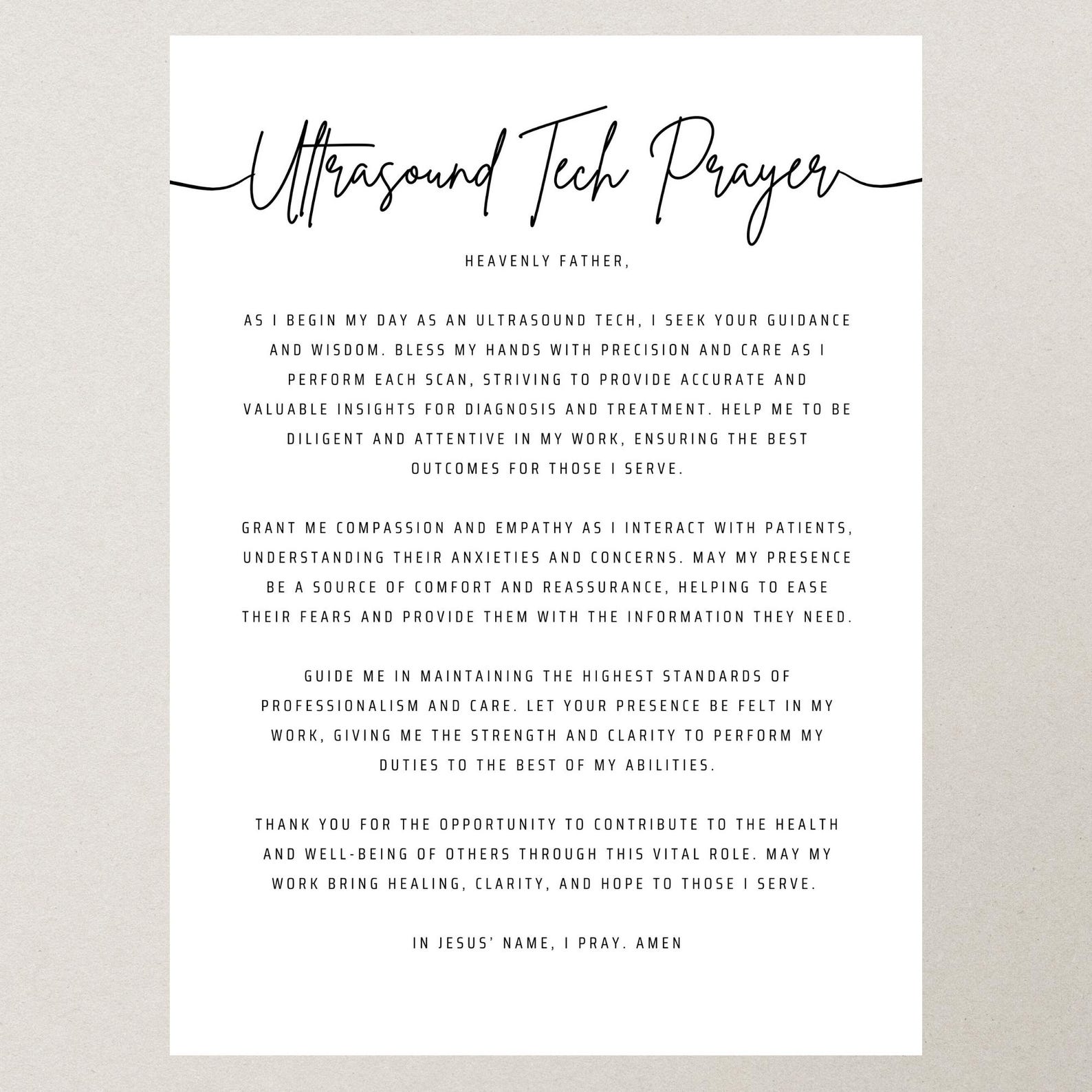 Ultrasound Tech Prayer Wall Art Printable Christian Sonographer Decor ...