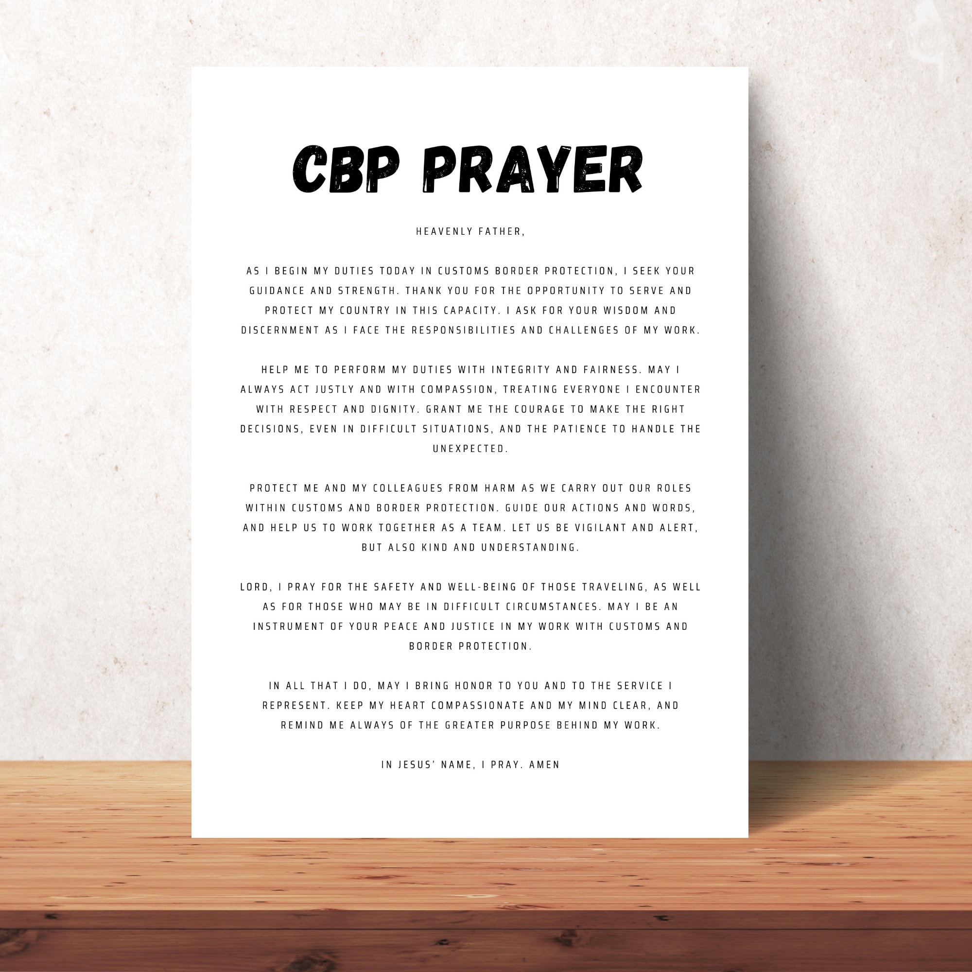 Customs Border Protection Prayer Wall Art Printable Christian CBP ...