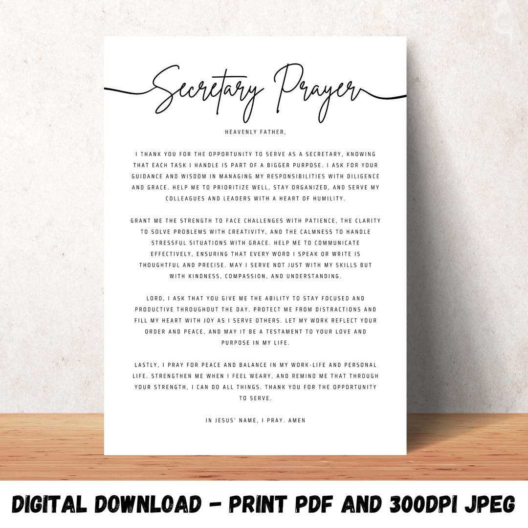 Secretary Prayer Printable Wall Art Christian Office Decor Print Gift ...