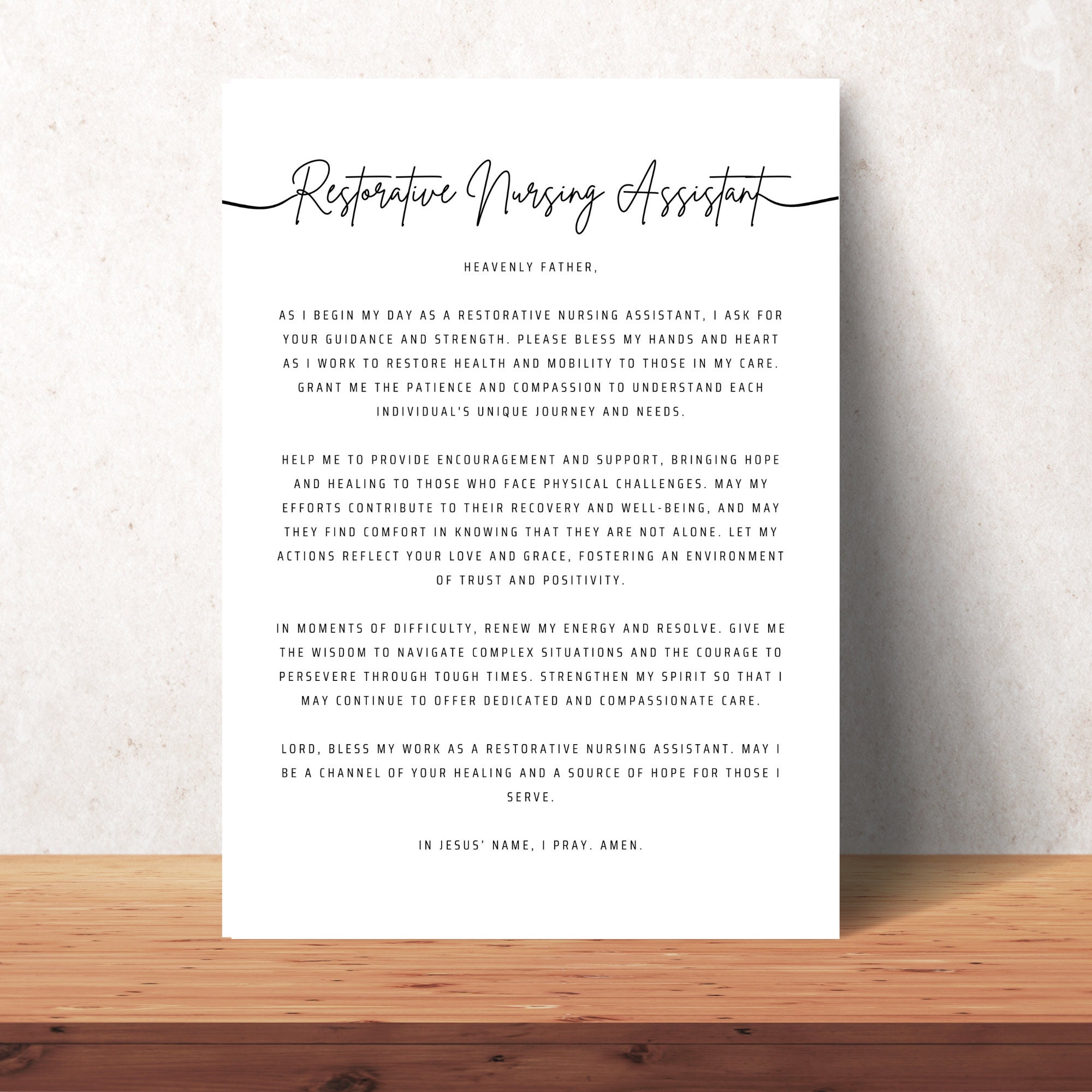 Restorative Nursing Assistant Prayer Printable Wall Art Christian RNA ...