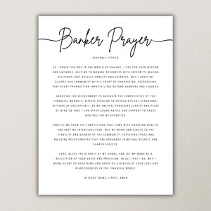 Banker Prayer Printable Wall Art Banking Office Decor Christian Banker ...