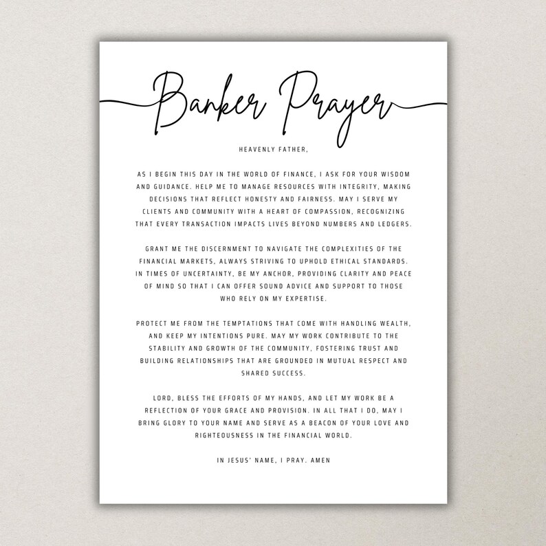 Banker Prayer Printable Wall Art Banking Office Decor Christian Banker ...