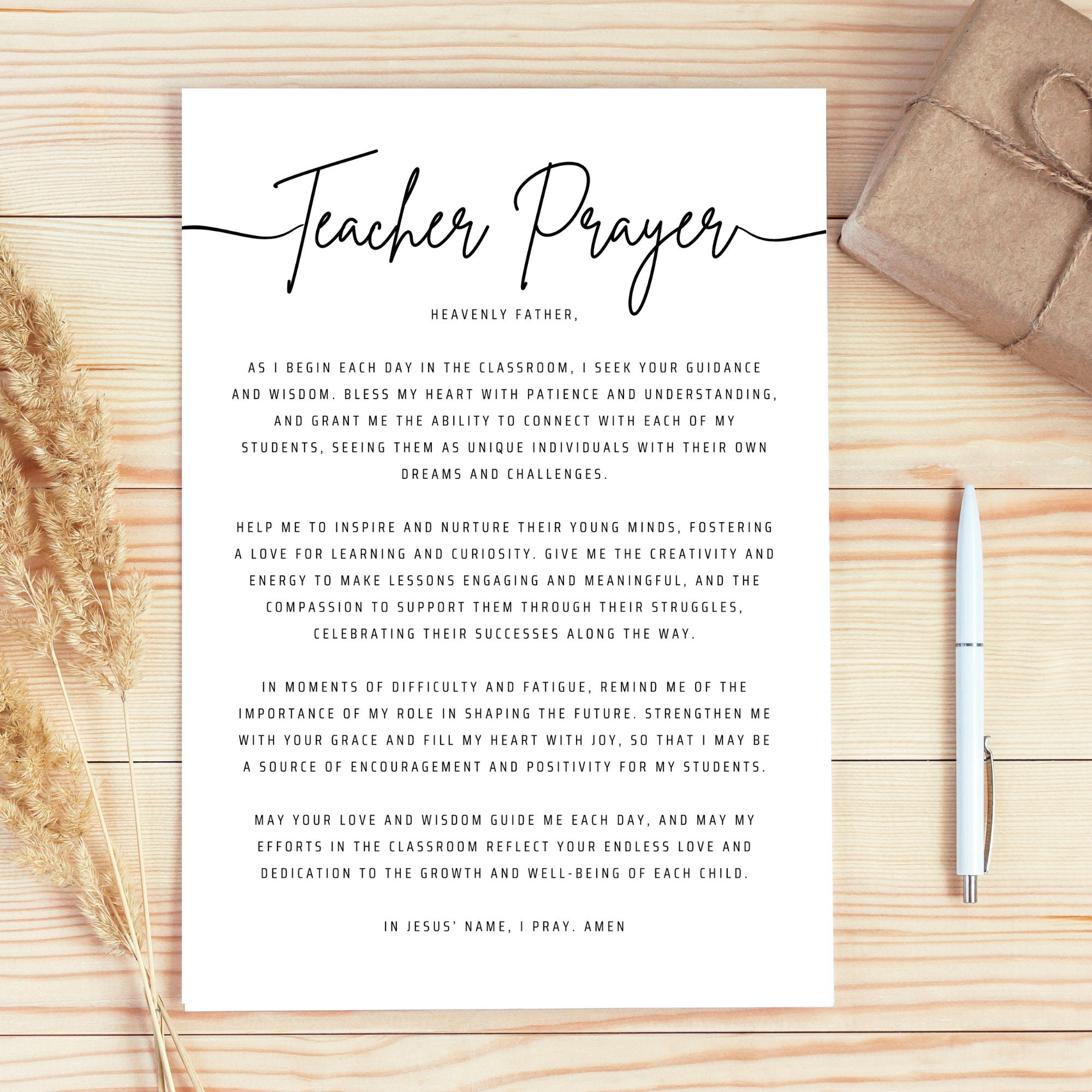 Teachers Prayer Poster Printable Teaching Gift Christian School ...