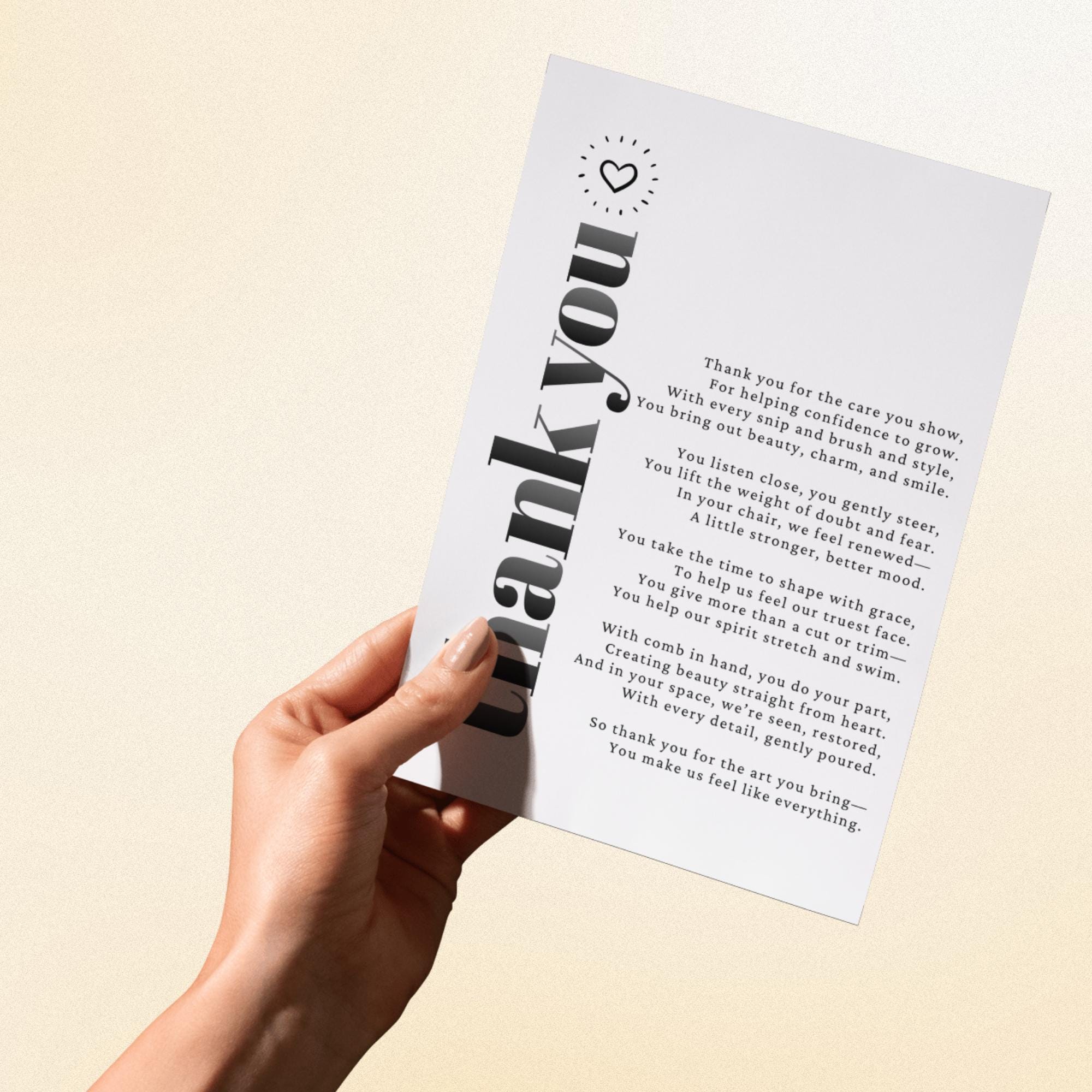 Hairdresser Thank You Card Printable Poem Gift for Hair Stylist Salon ...