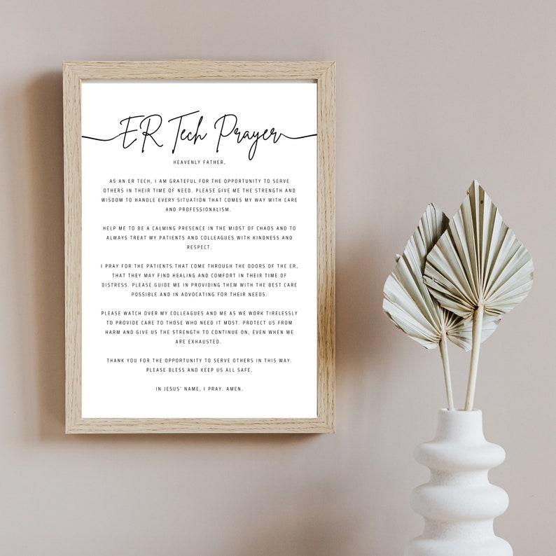 ER Tech Prayer Wall Art Printable Emergency Room Technician Office ...