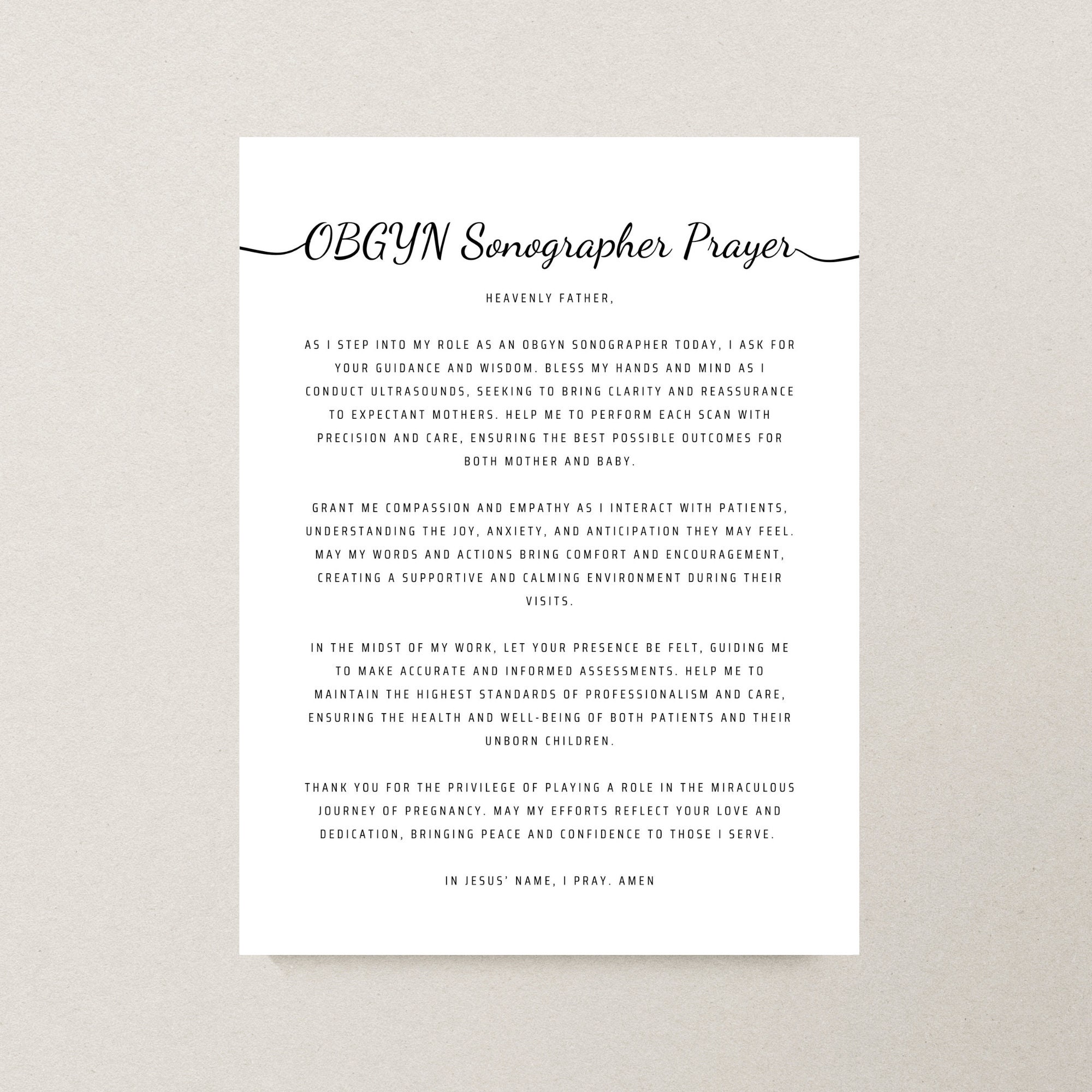 OBYGN Sonographer Prayer Wall Art Printable Christian Sonographer Decor ...