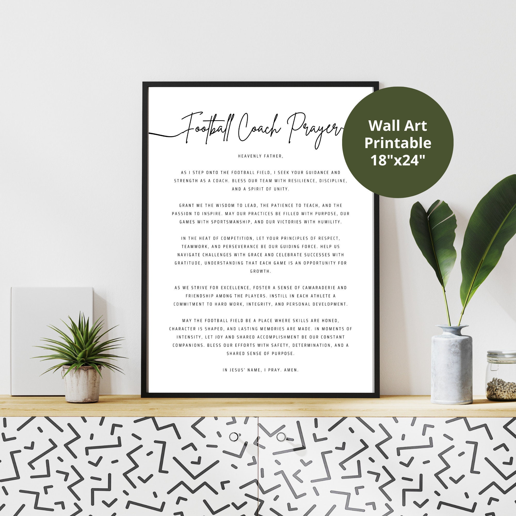 Football Coach Prayer Printable Wall Art Coaching Office Decor ...