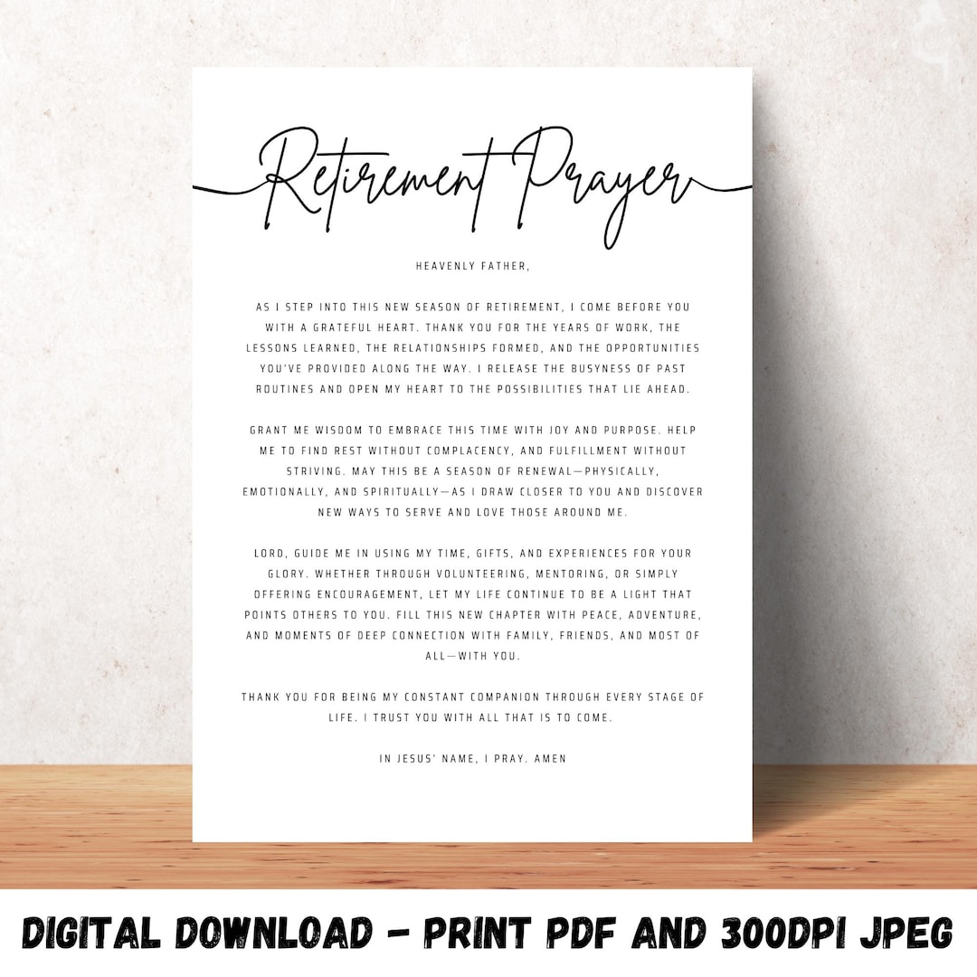 Retirement Prayer Printable Wall Art Christian Digital Print Gift for ...