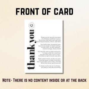 Hairdresser Thank You Card Printable Poem Gift for Hair Stylist Salon ...