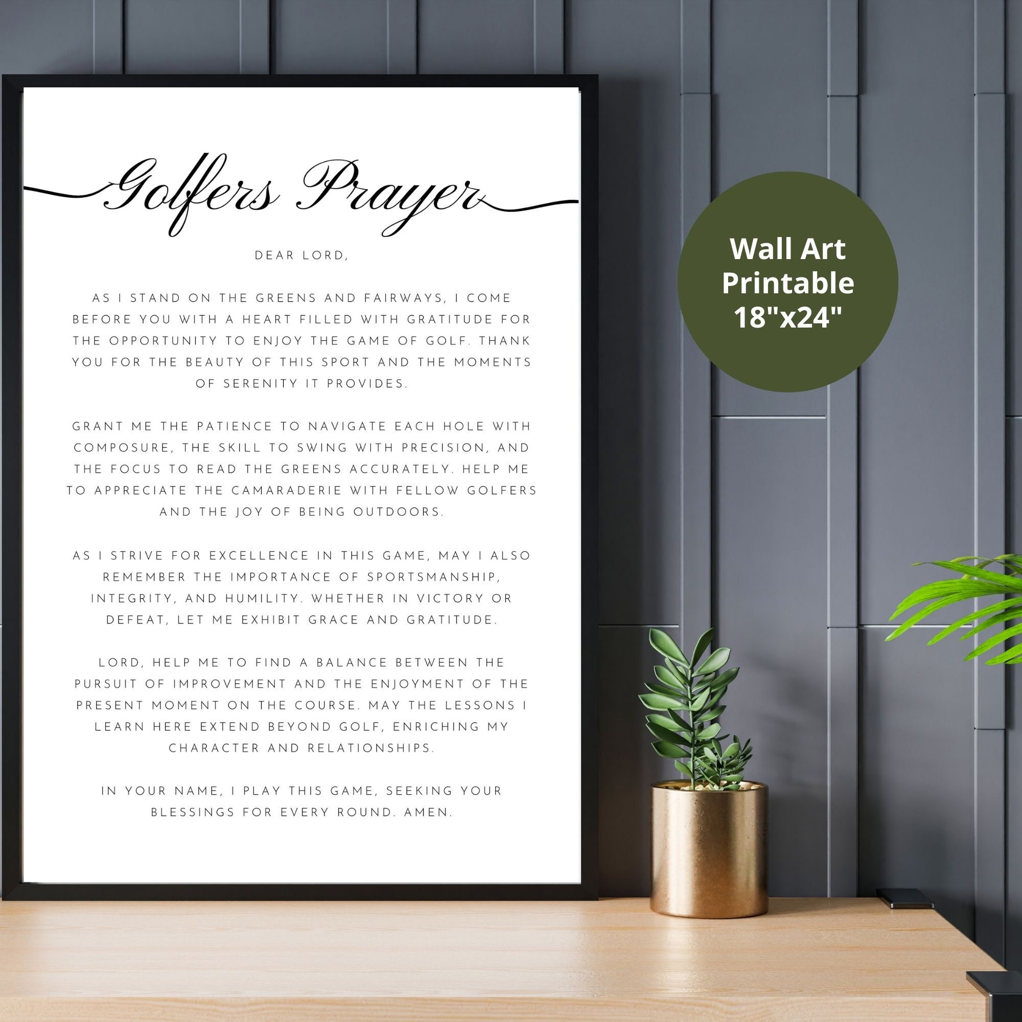 Golfers Prayer Wall Art Printable for Home or Office - Christian Poster ...