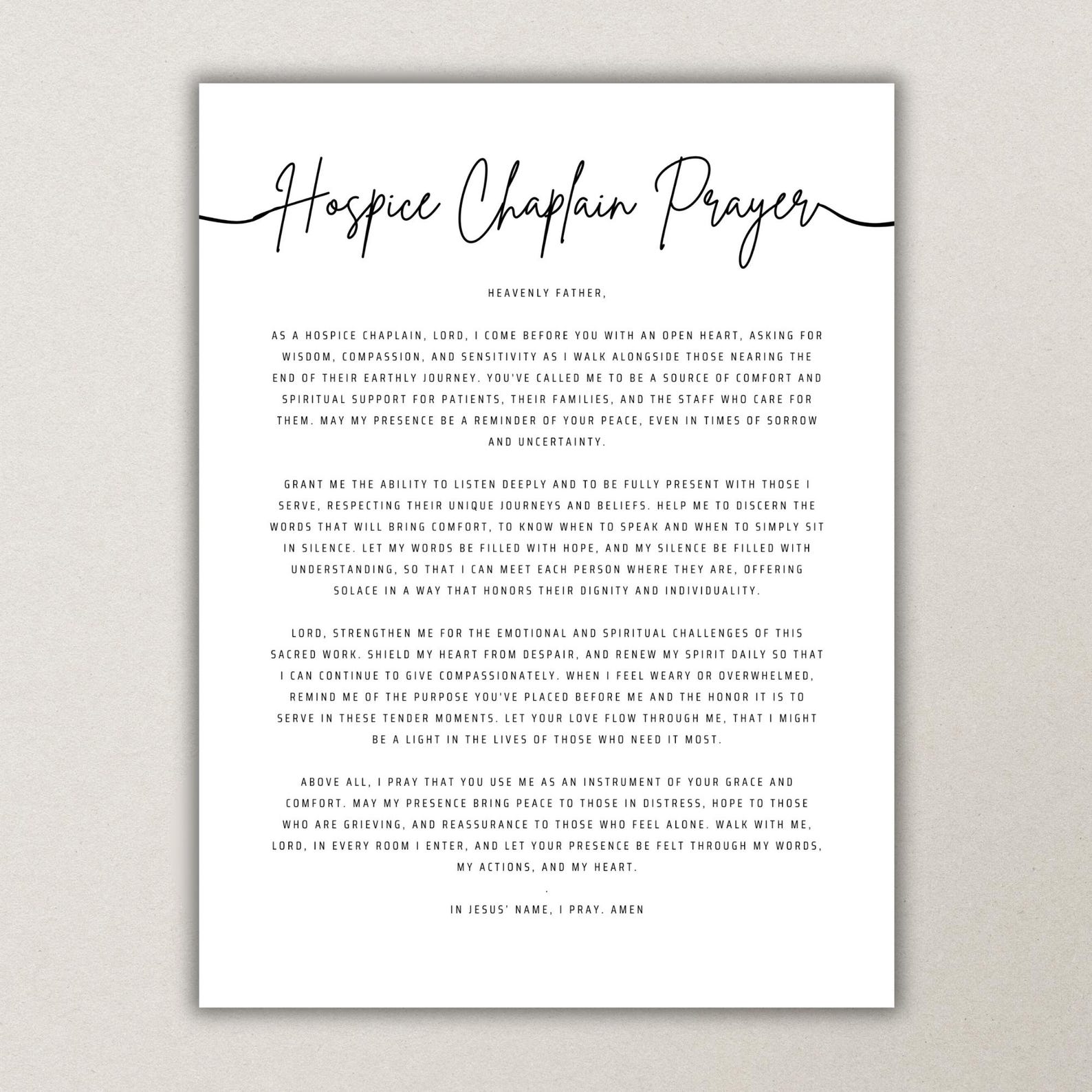 Hospice Chaplain Prayer Printable Wall Art Hospice Office Decor ...