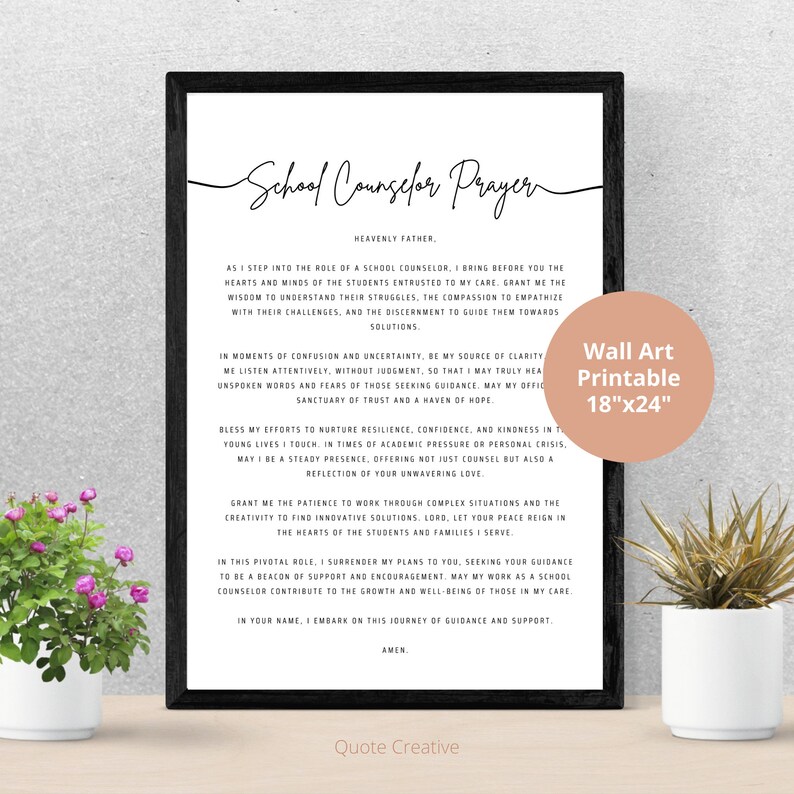 School Counselor Gift Prayer Printable Wall Art School Counselor ...