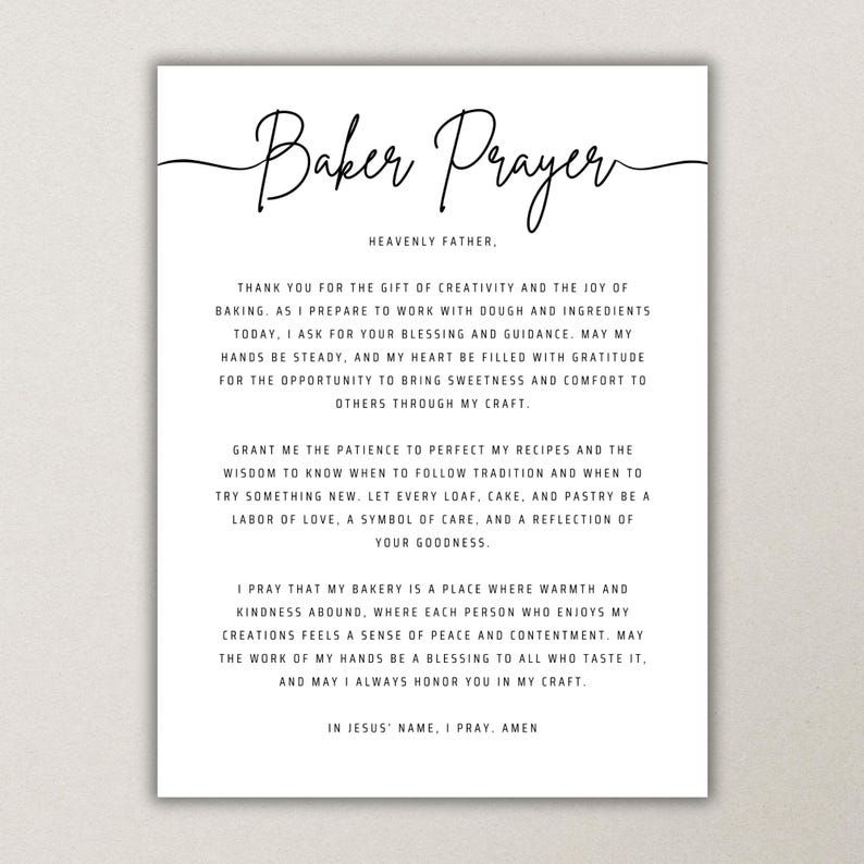 Baker Prayer Wall Art Printable Christian Poster Kitchen Decor Dorm ...