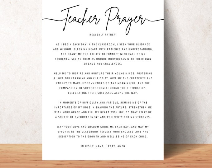 Teacher's Prayer Printable With Green Foliage - Heartfelt Gift for ...