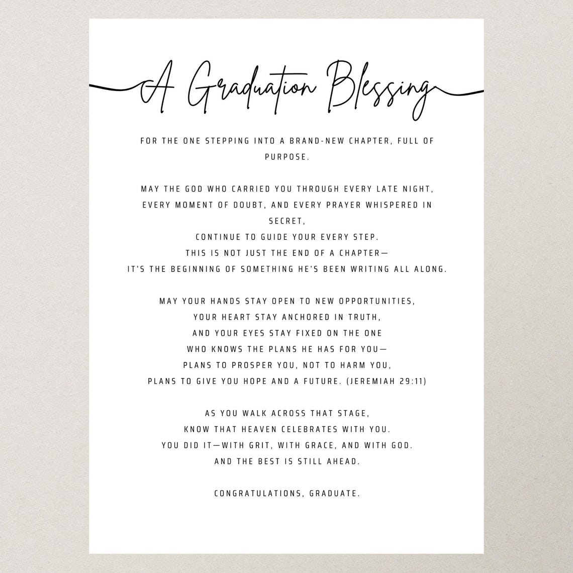 Graduation Blessing Wall Art Christian Graduation Gift Printable Prayer ...