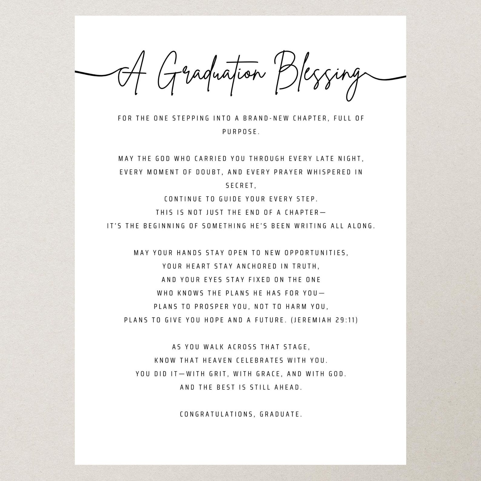 Graduation Blessing Wall Art Christian Graduation Gift Printable Prayer ...