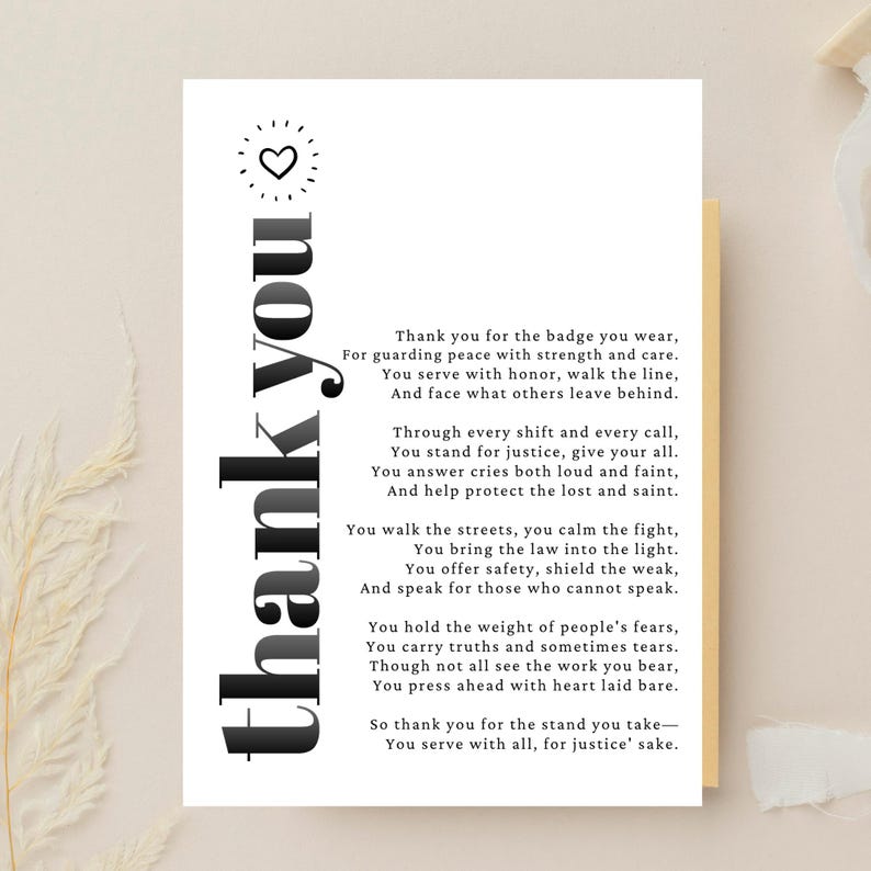 Police Officer Thank You Card Printable Police Officer Gift Thank You ...