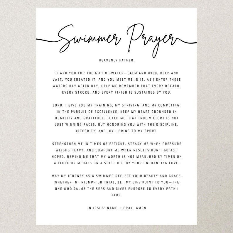 Swimmer Print Swimming Prayer Printable Wall Art Christian Gift ...