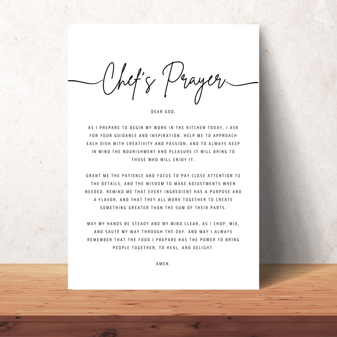 Chef's Prayer Wall Art Printable Christian Chefs Decor Digital Print ...