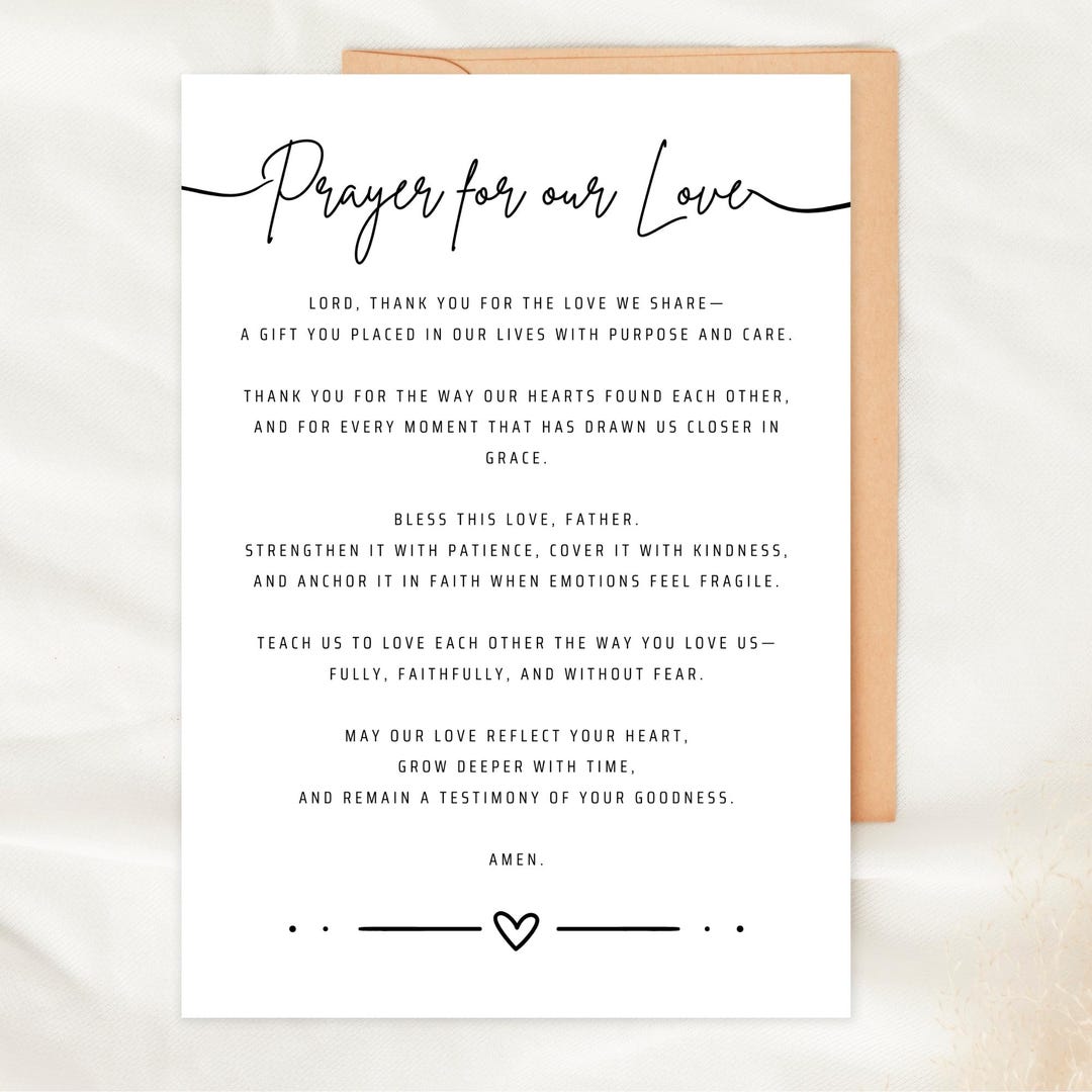 Prayer for Our Love Card Printable Christian Love Prayer Card Faith ...