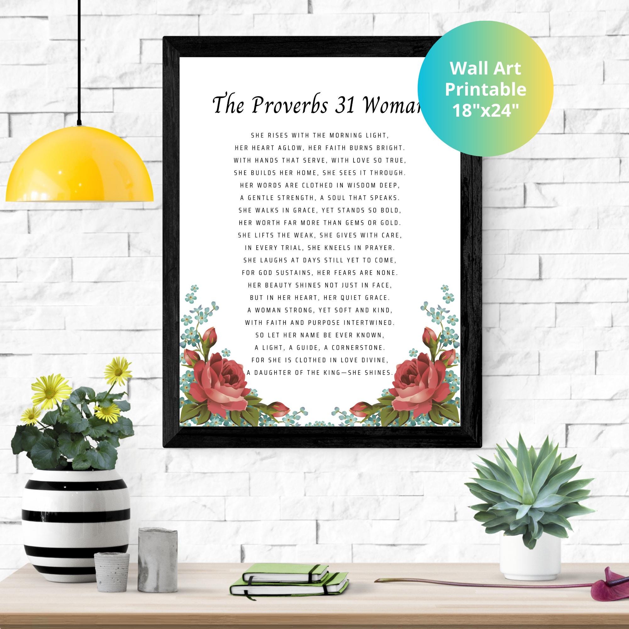 Proverbs 31 Woman Poem Printable Christian Wall Art Gift for Mom Faith ...