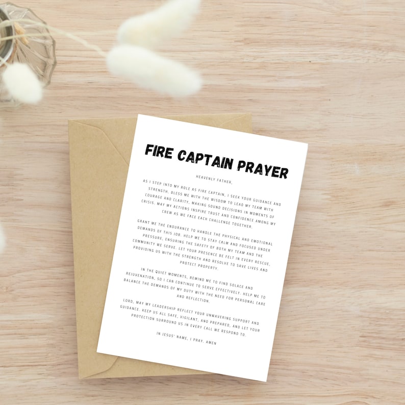 Fire Captain Prayer Wall Art Printable Christian Fire Captain Office ...