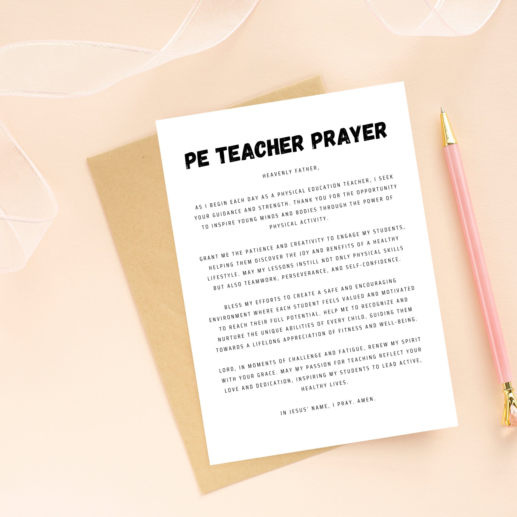 PE Teacher Gift Printable Physical Education Teacher Prayer Wall Art ...