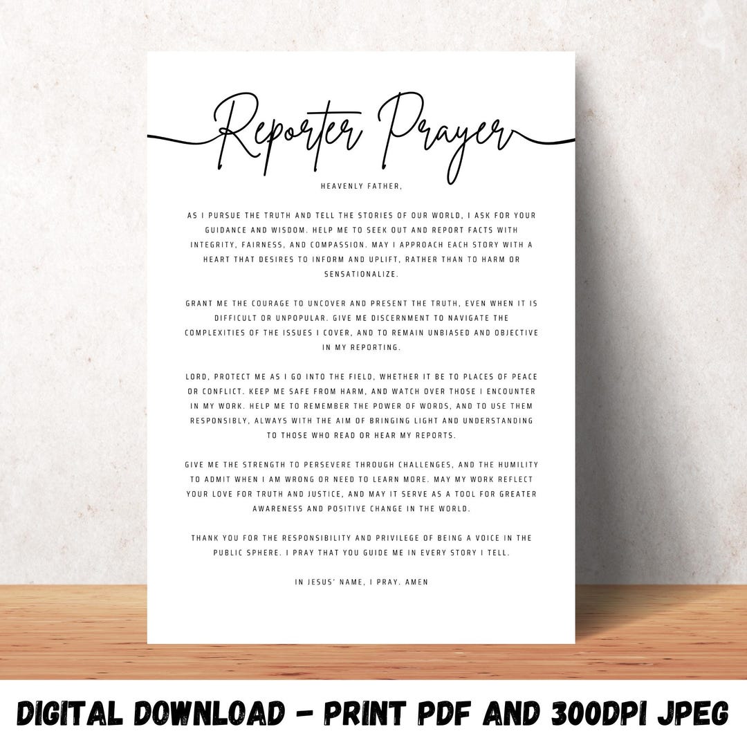 Reporter Prayer Wall Art Printable Christian Office Decor Reporter Gift Digital Download Press ...