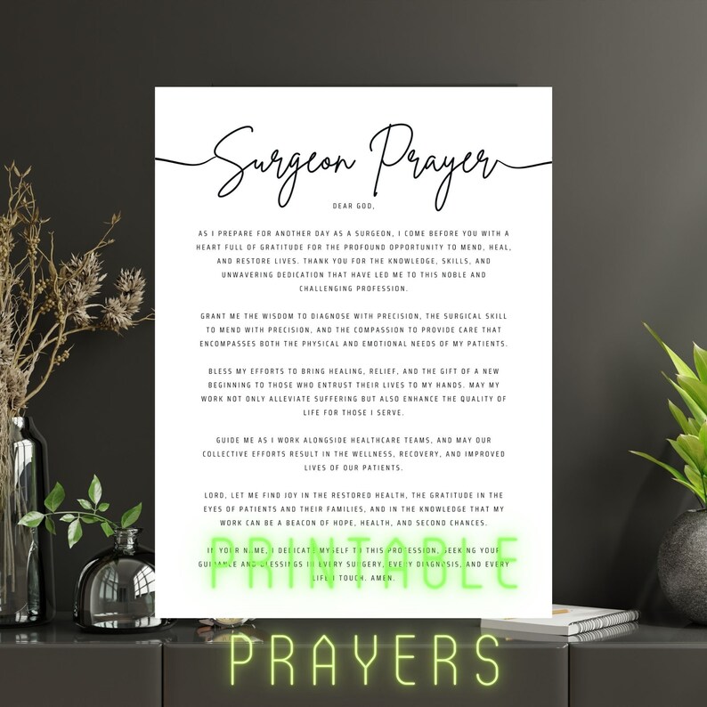 Surgeon Printable Prayer Wall Art Christian Doctors Office Decor ...