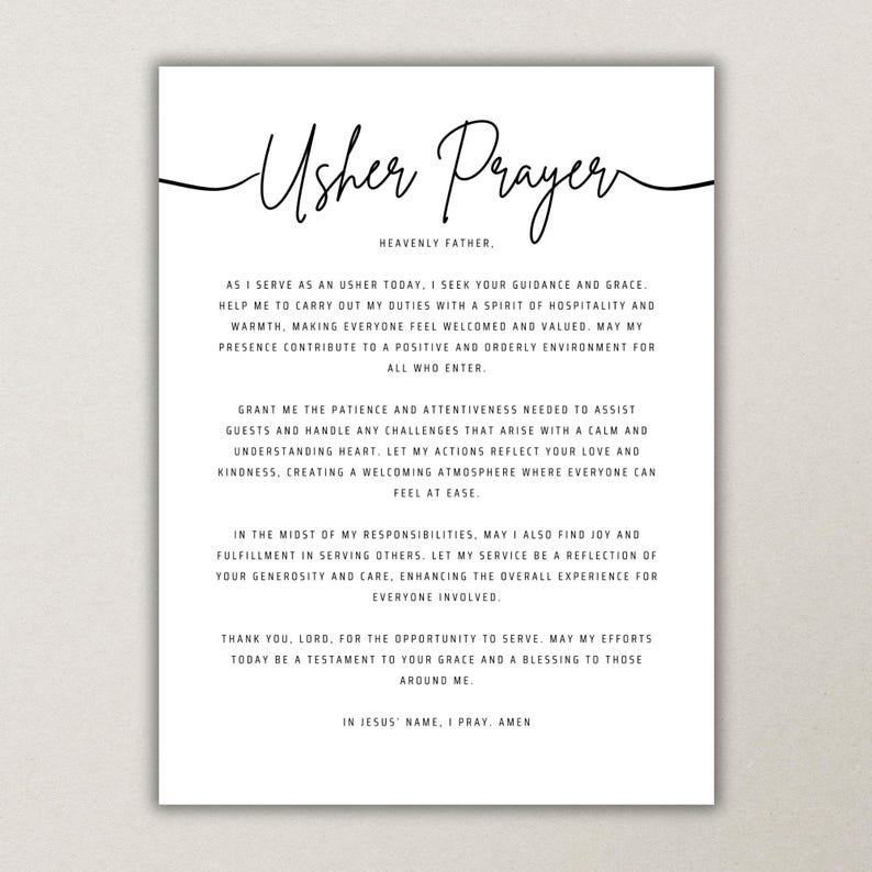 Usher Prayer Wall Art Printable Christian Poster Decor Home or Church ...