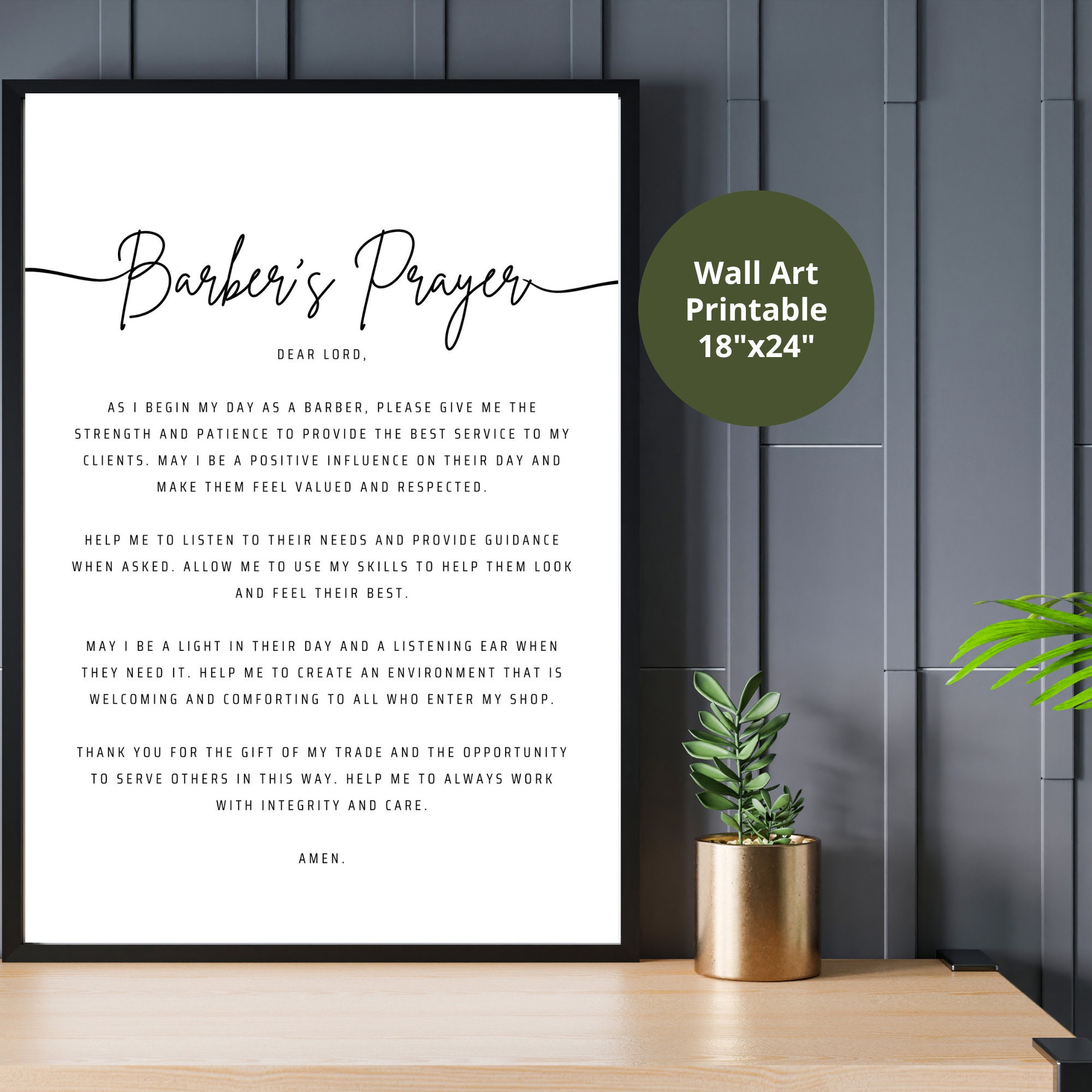 Barber Prayer Wall Art Printable Christian Home or Office Decor Digital ...