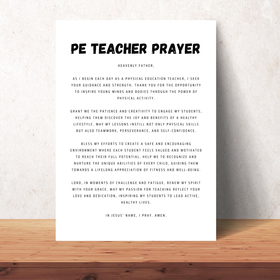 PE Teacher Gift Printable Physical Education Teacher Prayer Wall Art ...