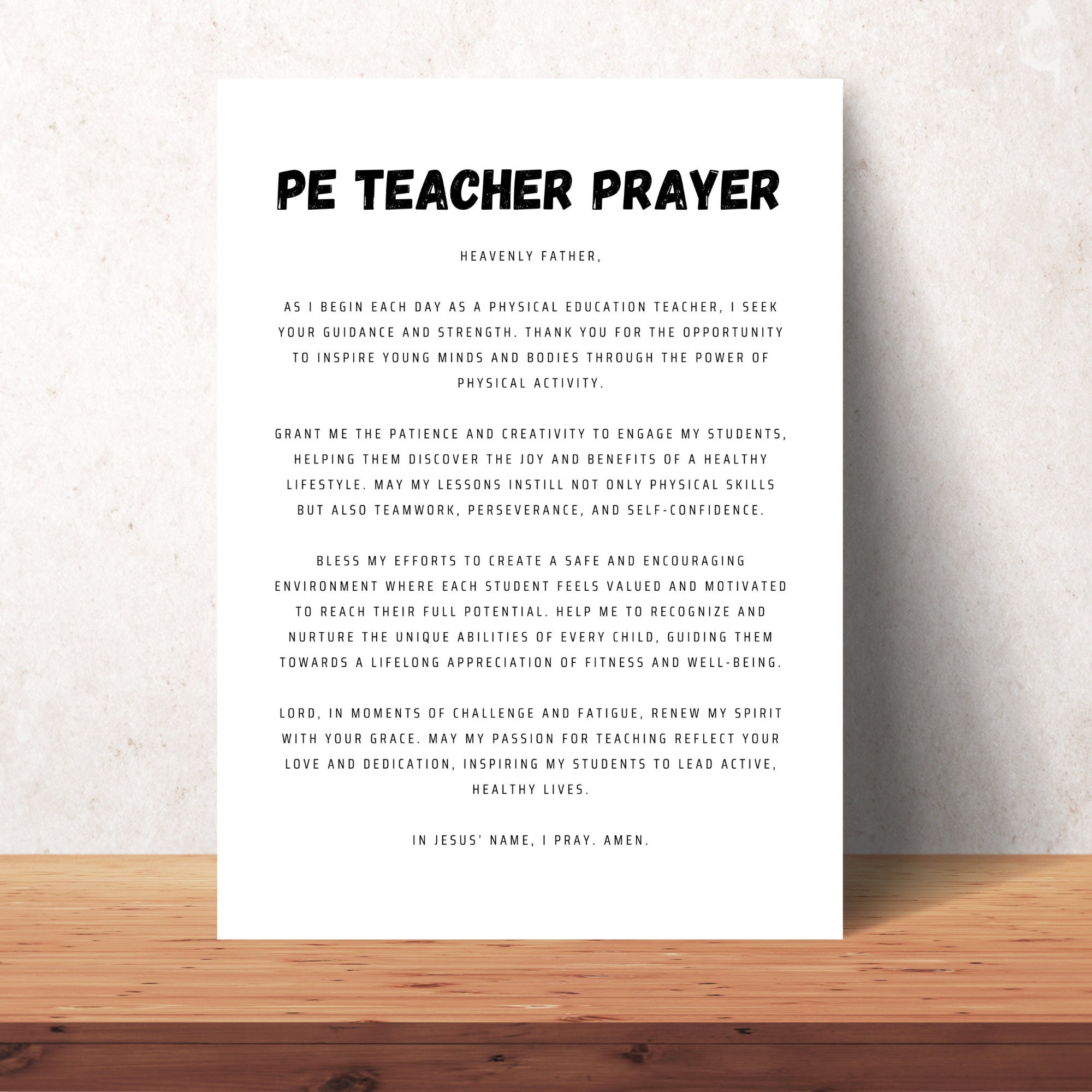 PE Teacher Prayer Wall Art Printable Christian Physical Education ...