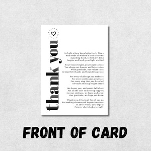 Principal Thank You Poem Printable Greeting Card Digital Download 5x7 ...