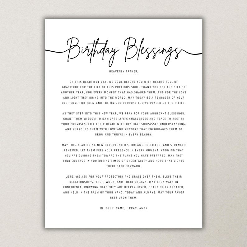Birthday Blessings Wall Art Birthday Wall Art Prayer Birthday Gift ...