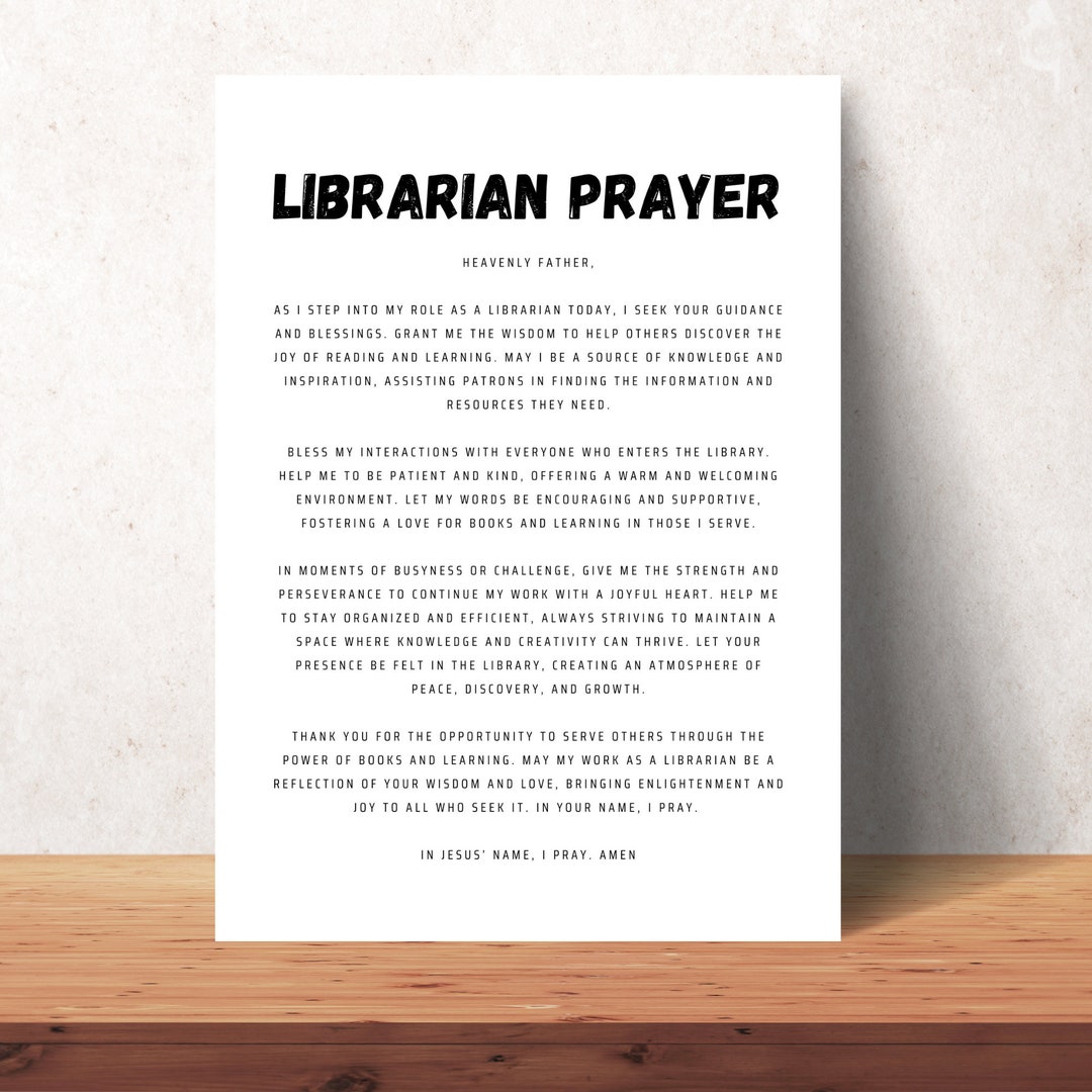 Librarian Prayer Wall Art Printable Christian Library Decor Gift for ...