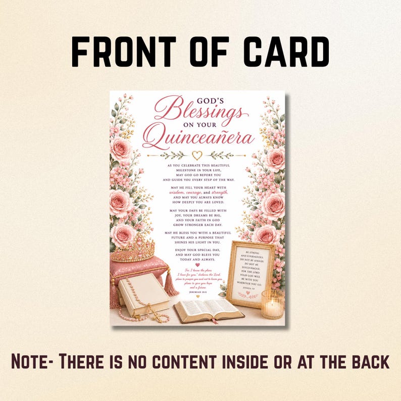 Quinceanera Card Printable Christian Quinceanera Blessing Card ...