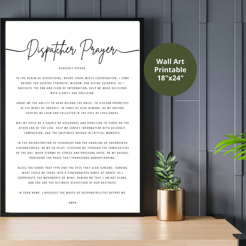 Dispatcher Prayer Printable Wall Art Dispatch Office Decor Christian ...