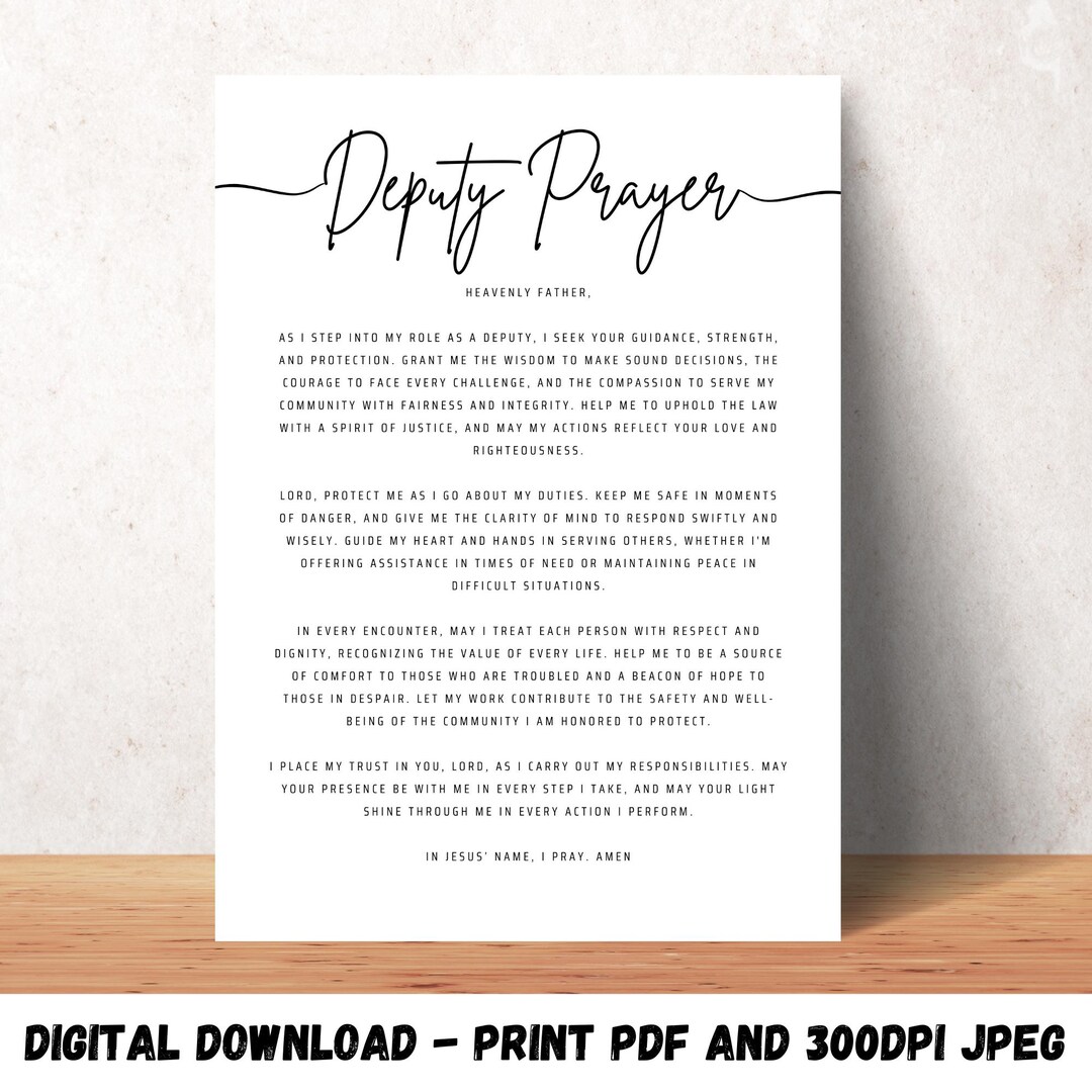 Deputy Prayer Wall Art Printable Christian Deputy Office Decor Poster ...