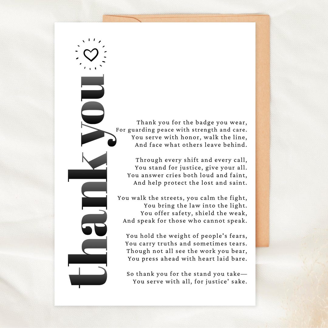 Police Officer Thank You Card Printable Police Officer Gift Thank You ...