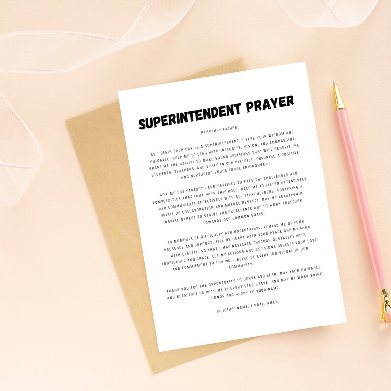 Superintendent Prayer Wall Art Printable Christian School Office Decor ...