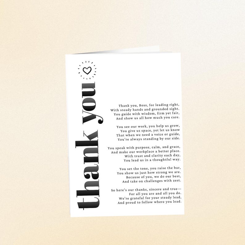 Boss Thank You Poem Card Printable Christian Greeting Card Appreciation ...